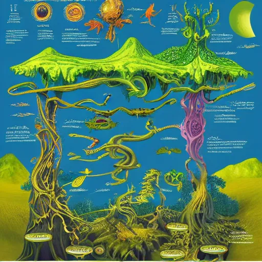 bold ornate fantasy ecosystem infographics in the | Stable Diffusion