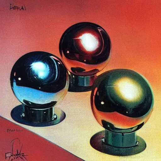 chrome spheres on a red cube by frank frazetta | Stable Diffusion
