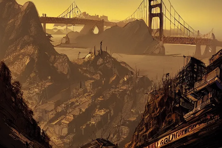 post apocalyptic san francisco, golden gate, hills, | Stable Diffusion ...