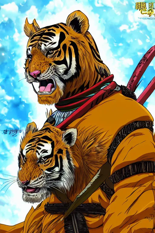 muscular tiger wearing chinese armor, fursona, anthro, | Stable ...