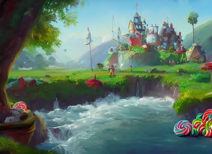 concept art for a game candy themed, candy island, oil | Stable ...