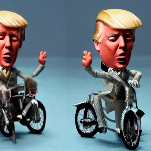 donald trump riding a bike, claymation, very detailed, | Stable Diffusion