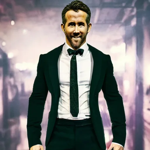 Ryan Reynolds as a bodybuilder wearing a suit, 4k hd | Stable Diffusion