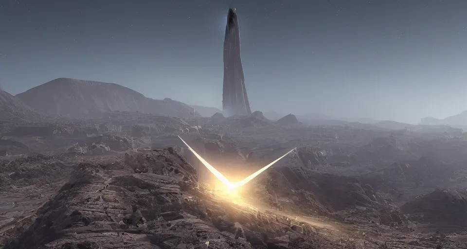 an immense alien industrial spire stretches thousands | Stable ...