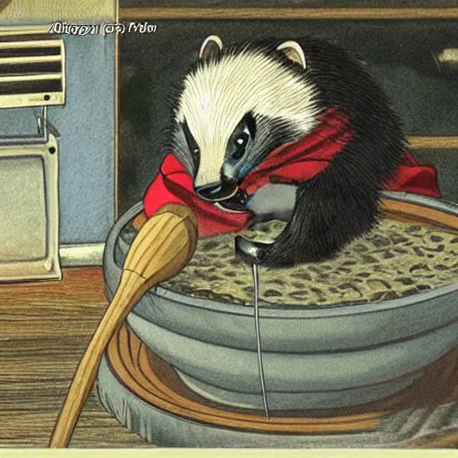 still from anime of a badger stirring a cauldron | Stable Diffusion ...