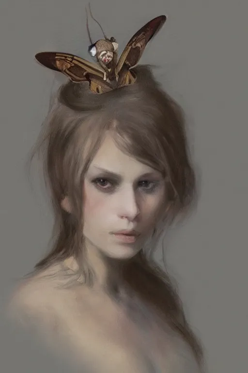 Portrait of a moth girl, concept art by Moebius, Ruan | Stable Diffusion