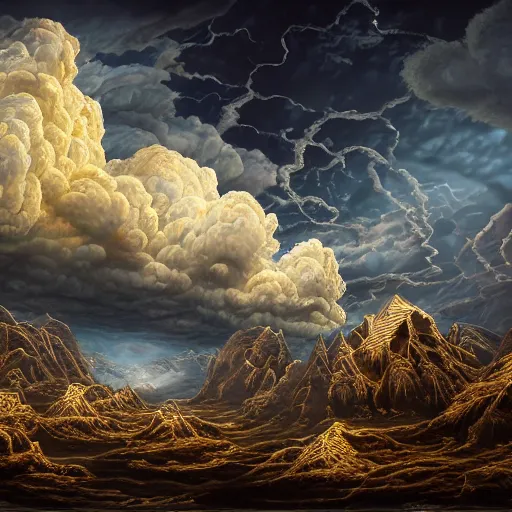 golden cumulonimbus clouds, dawn, in style of Doom, in | Stable ...