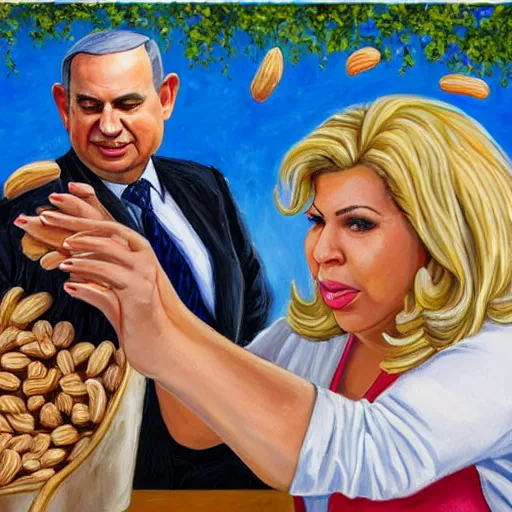 painting of Sara Netanyahu throwing peanuts at | Stable Diffusion | OpenArt