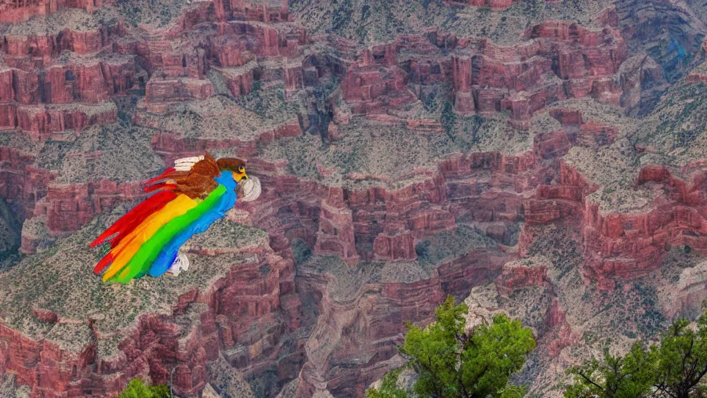 a wide angle view of a mural of a rainbow hawk painted | Stable ...