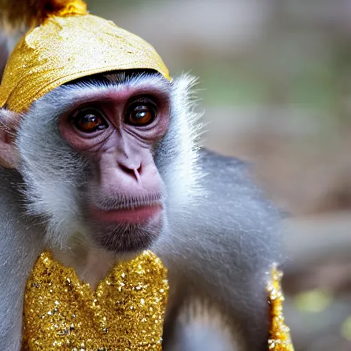 a focused monkey wearing a gold kimono, photography | Stable Diffusion ...