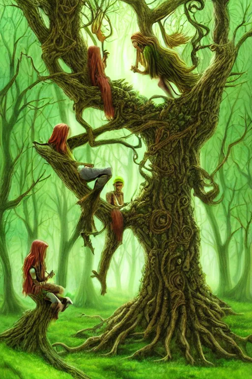 tree people, daily deviation, classic fantasy art | Stable Diffusion