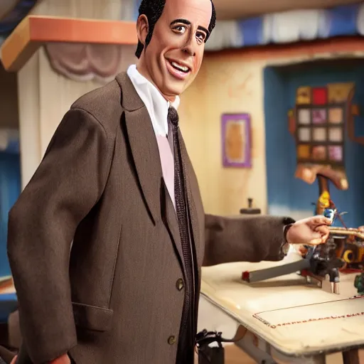 animatronic Jerry Seinfeld, exposed mechanics, photo, | Stable Diffusion