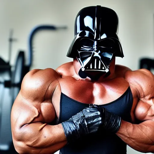 a bodybuilder wearing Darth Vader's mask | Stable Diffusion