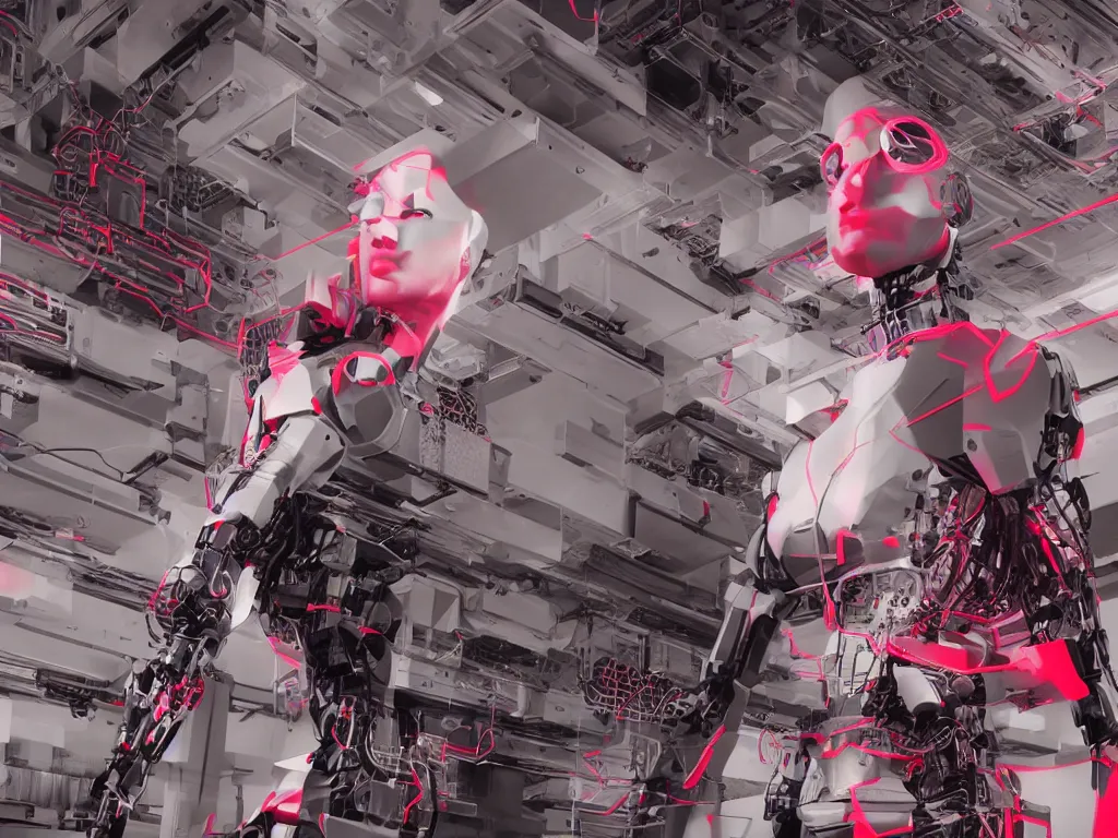 beautiful tall female robot printed with red and black | Stable ...