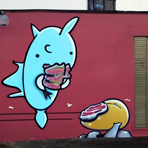 epic graffiti art of a narwhal cooking bacon and eggs | Stable ...