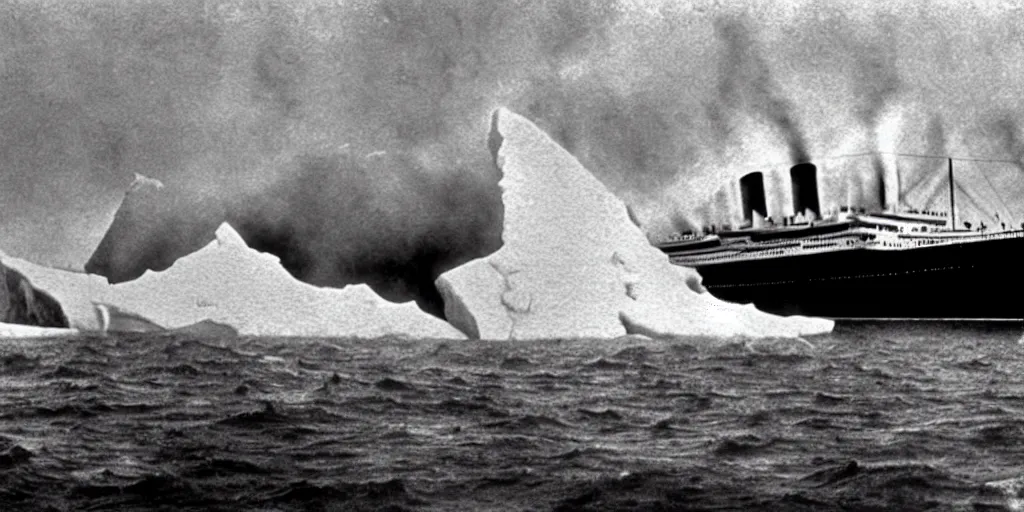old black and white photo of the titanic crashing into | Stable ...