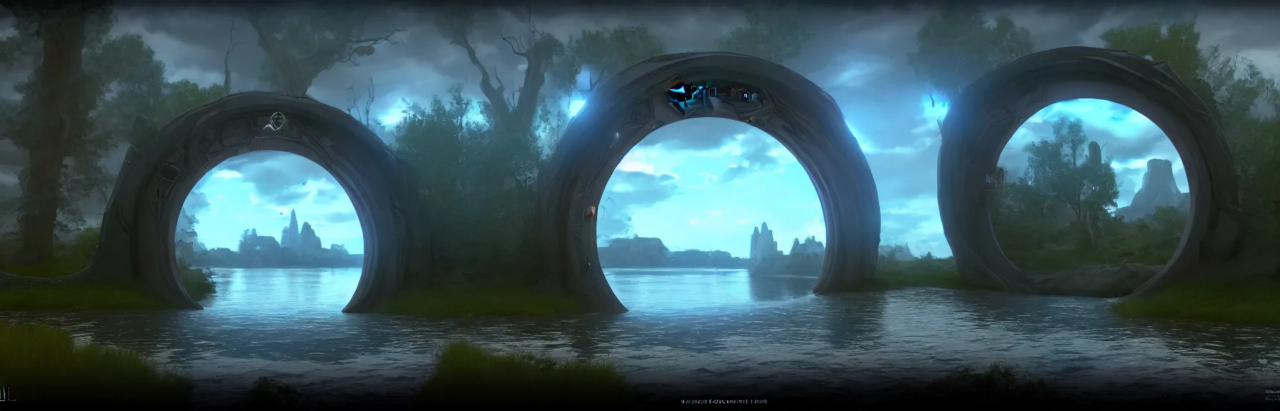 A farcaster portal along the River as described in | Stable Diffusion ...
