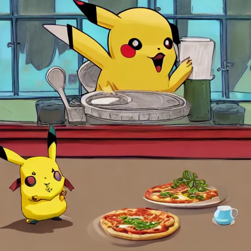 pikachu, eating ranch pizza, trending on artstation, | Stable Diffusion