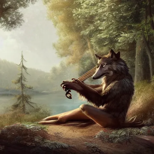 an anthropomorphic wolf in a forest by the river with | Stable ...