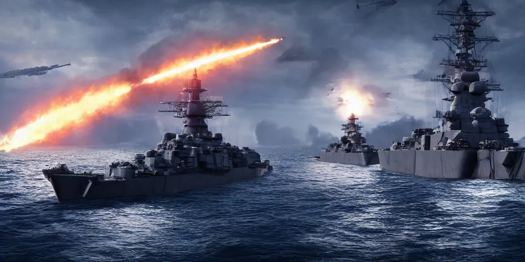 a naval battle far away with battleships and torpedoes | Stable ...