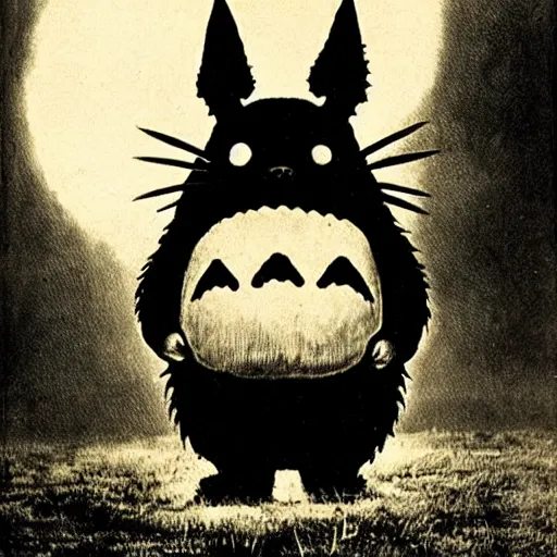 vintage photograph of a terrifying totoro with glowing | Stable ...