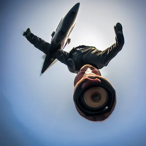 a man falling to a plane, fast shutter speed, high | Stable Diffusion