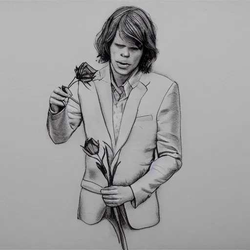 nick drake holding a rose with no thorns, sketch, | Stable Diffusion ...