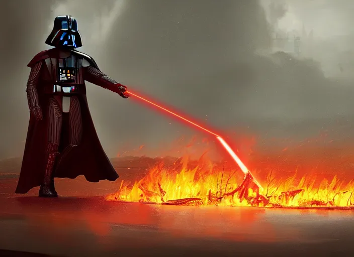 darth vader lying on the floor burning around flames, | Stable ...