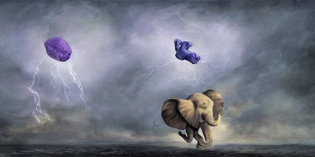 a single purple elephant flying in the air like dumbo | Stable ...