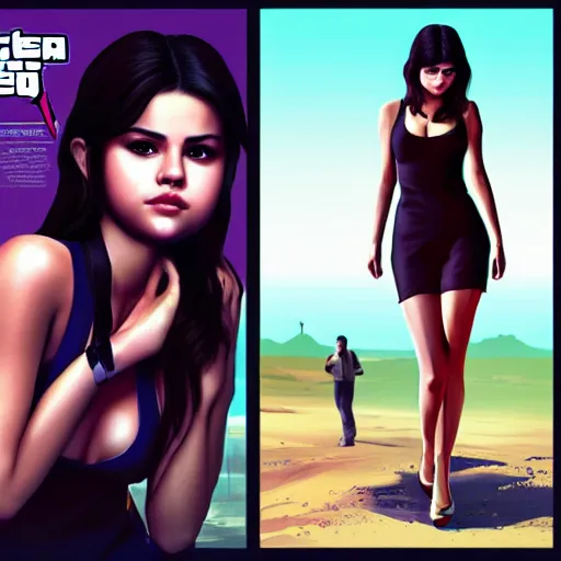 Selena Gomez in GTA V, cover art by Stephen Bliss, | Stable Diffusion | OpenArt
