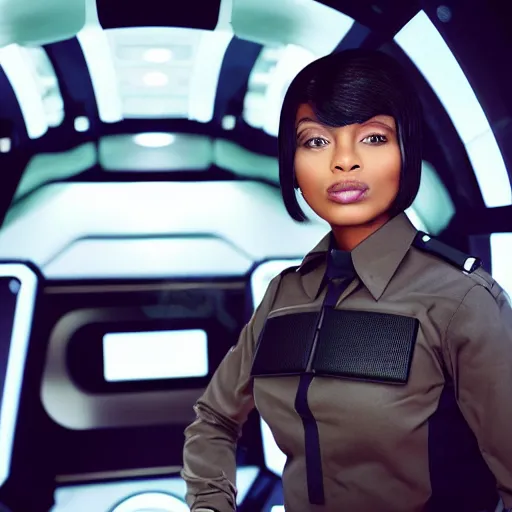 a futuristic female security guard with brown skin and | Stable Diffusion