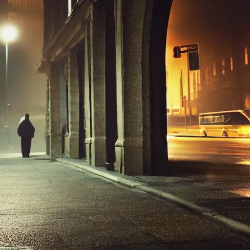 homeless man at bus stop with warm tinted strrt light | Stable ...
