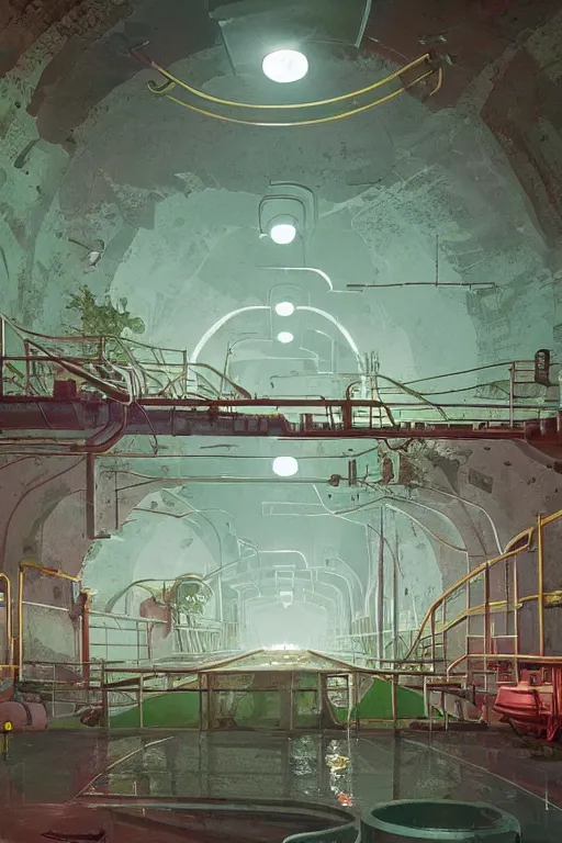 Simon Stalenhag concept art of wet underground sewer | Stable Diffusion ...