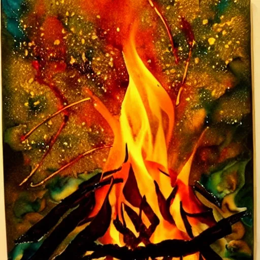 campfire at midnight , alcohol ink painting , flames | Stable Diffusion ...