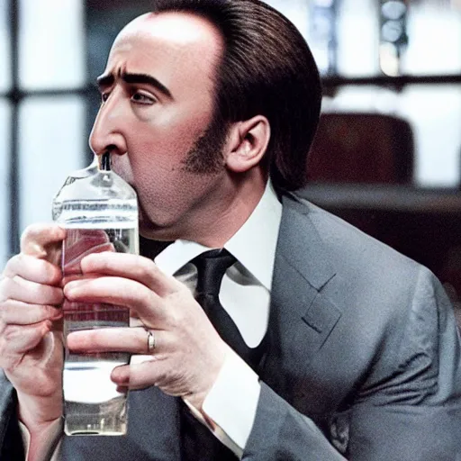 Drinking a bottle of water filled with Nicolas Cage. | Stable Diffusion ...