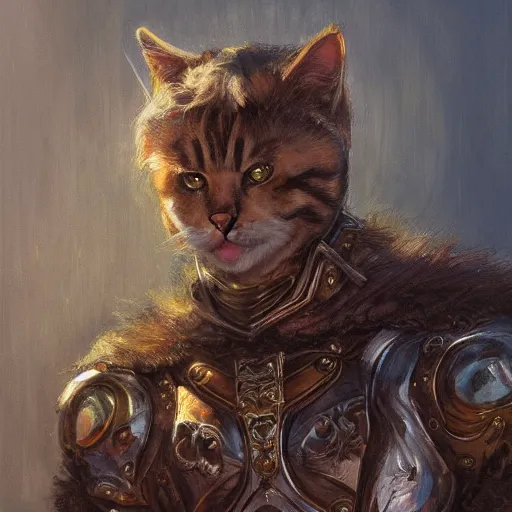 Cat knight as a fantasy D&D character, portrait art by | Stable ...
