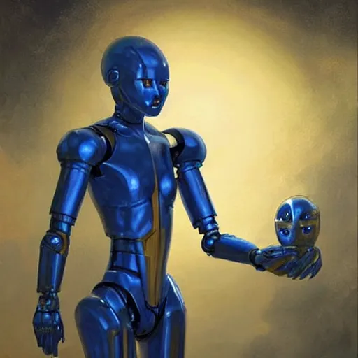 a humanoid robot, with blue skin, golden armour | Stable Diffusion ...