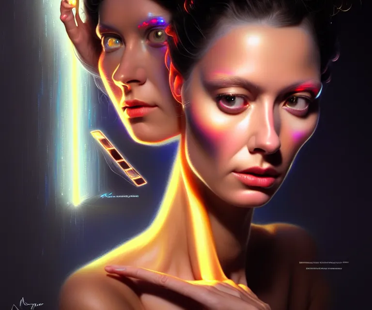 beauty woman with detailed faces, in holograms of | Stable Diffusion ...