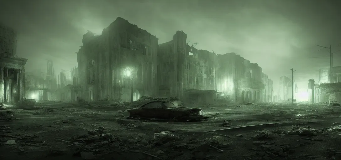 dramatic eerie render of dark abandoned ruined city at | Stable ...
