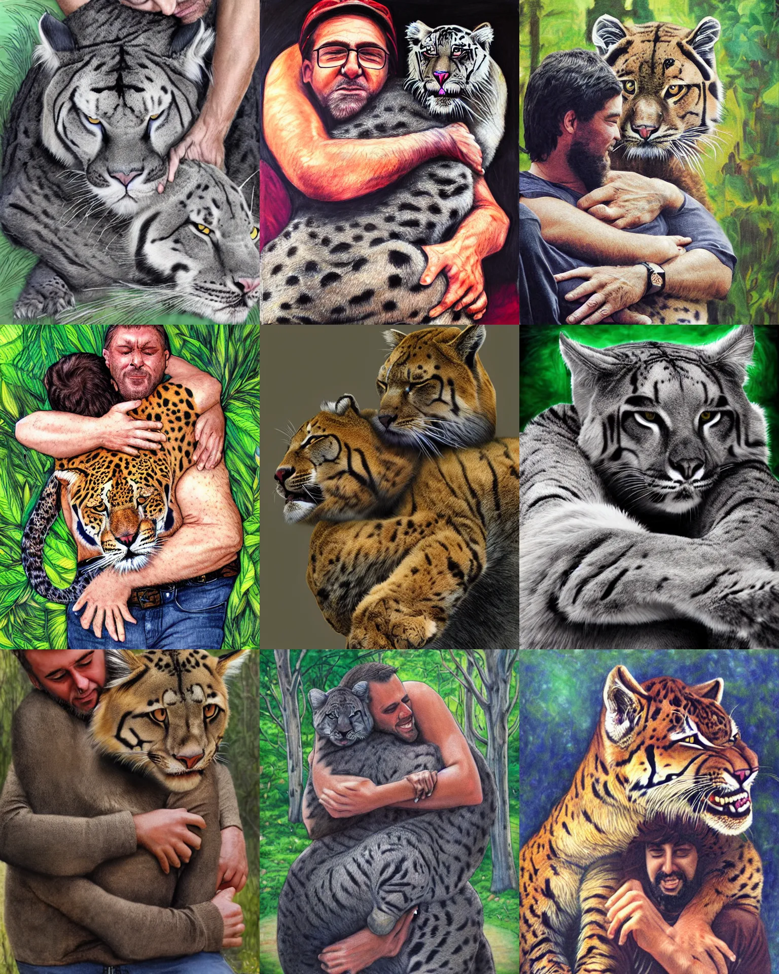 being hugged by a big cat man, dmt, photorealistic, | Stable Diffusion ...