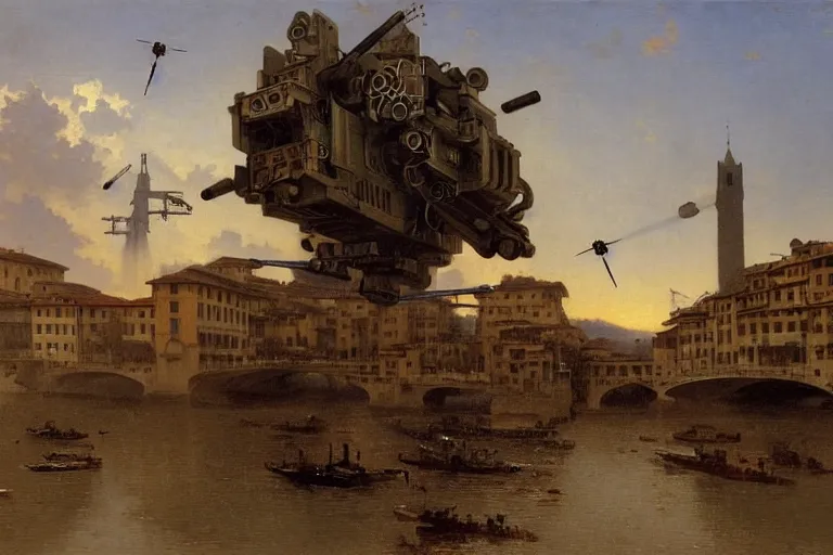 a giant steampunk mecha attack with missiles ponte | Stable Diffusion