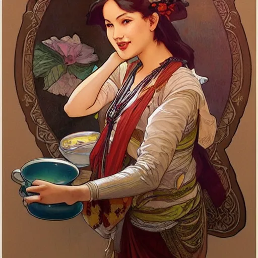 A female assamese drinking Assam tea by Artgerm and | Stable Diffusion ...