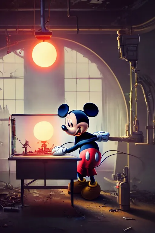 scientist repairing mickey mouse head in abandoned | Stable Diffusion ...