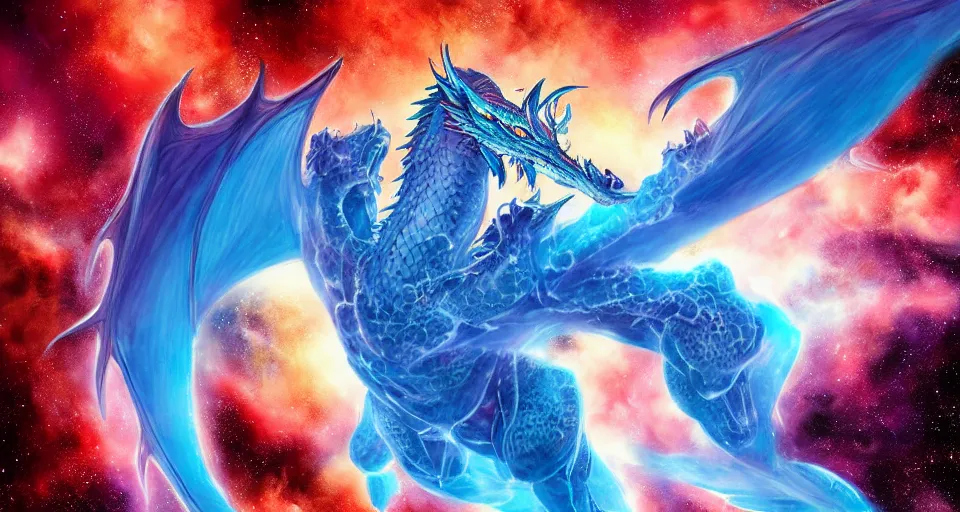 single large blue dragon flying through nebula, 8k, in | Stable Diffusion