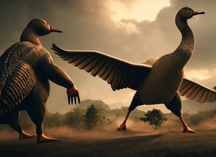 goose | zilla : + 1 eradicating a peaceful village, | Stable Diffusion