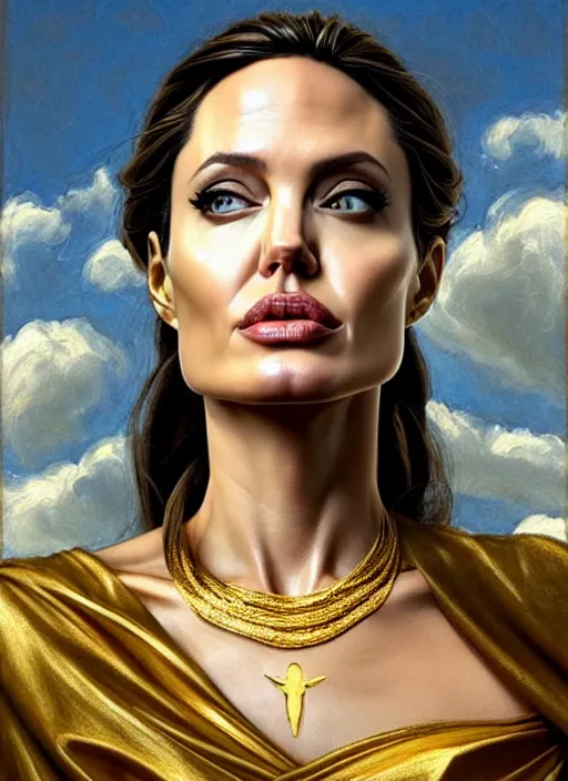 angelina jolie as a greek goddess, gold, jewelry, | Stable Diffusion ...