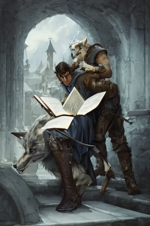 concept art of fitzchivalry and nighteyes wolf reading | Stable Diffusion