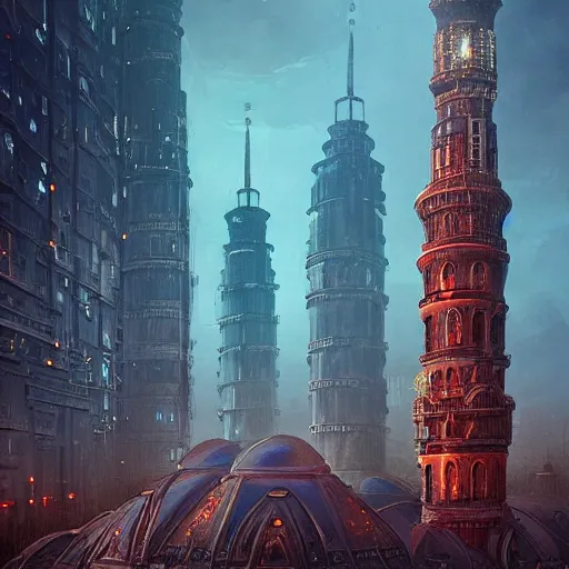 imperial russian cyberpunk citadel, black domes and | Stable Diffusion ...