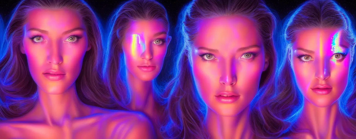 beauty young woman with detailed faces in holograms of | Stable ...