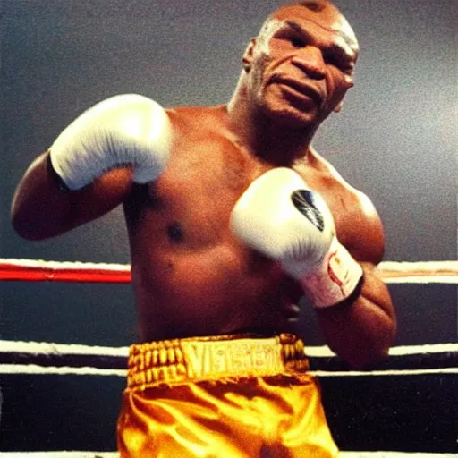 polaroid of mike tyson throwing a punch, in boxing ring | Stable ...
